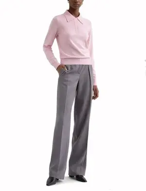JIL SANDER Wool Gabardine Wide Leg Pants - Grey