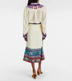 La DoubleJ Santa Monica Printed Satin Midi Skirt