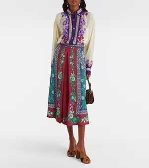 La DoubleJ Santa Monica Printed Satin Midi Skirt