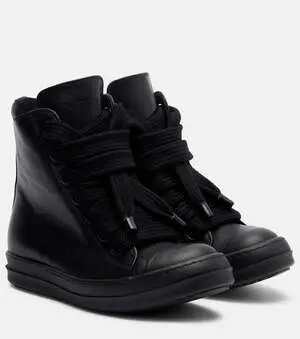 Rick Owens Jumbolace Leather High Top Sneakers