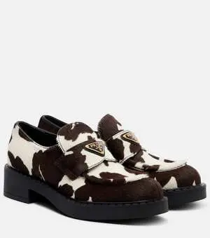 Prada Chocolate Cow-print Calf Hair Loafers - Brown