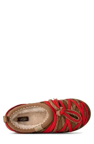 UGG Tasman Genuine Shearling Lined Lace Slippers - Chestnut