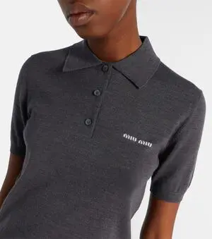 Miu Miu Logo Wool Polo Sweater - Grey