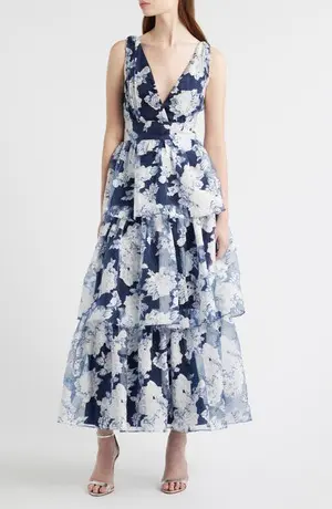 Lulus Vallia Floral Tiered Gown