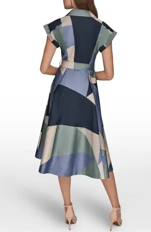 Donna Karan New York Patchwork Belted Midi Shirtdress