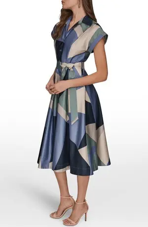 Donna Karan New York Patchwork Belted Midi Shirtdress