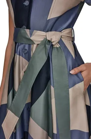 Donna Karan New York Patchwork Belted Midi Shirtdress