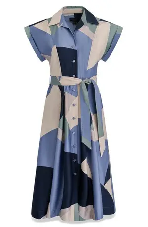 Donna Karan New York Patchwork Belted Midi Shirtdress
