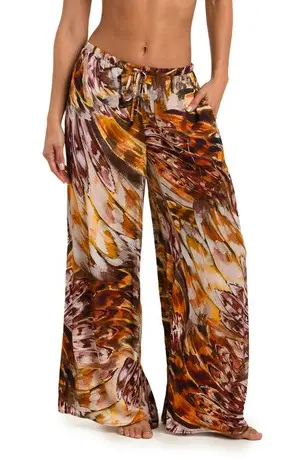 L'Agence Sharon Watercolor Cover-Up Pants Brown Multi