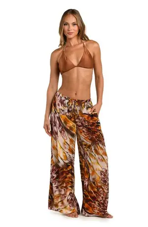 L'Agence Sharon Watercolor Cover-up Pants - Brown Multi