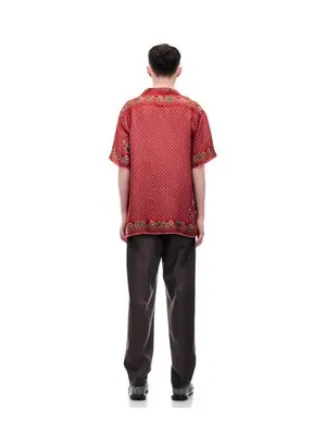 VOWELS Short Sleeve Silk Scarf Shirt - Red