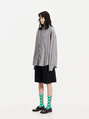 VOWELS Striped Button Down Shirt - Black