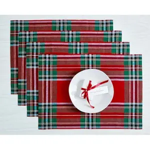 SOLINO HOME Linen Placematsmadras Holiday Plaid - Red