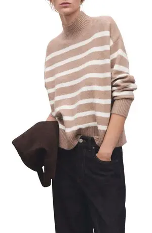 Mango Oversize Stripe Mock Neck Sweater - Light/pastel Beige