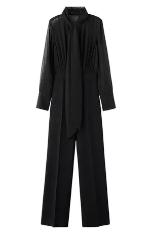 Mango Diamante Detail Mixed Media Jumpsuit - Black