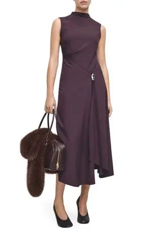 Mango Mock Neck A-line Midi Dress - Wine