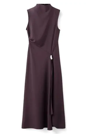 Mango Mock Neck A-line Midi Dress - Wine