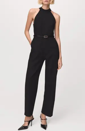 Mango Cutaway Sleeveless Jumpsuit - Black