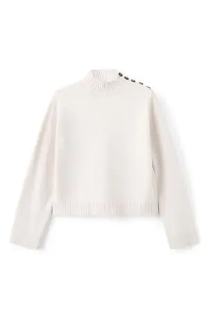 Mango Shoulder Button Mock Neck Sweater - Ecru