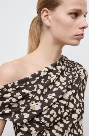 Mango Animal Print Draped Top