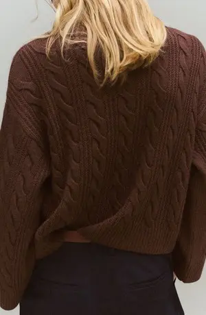 Mango Cable Knit V-neck Sweater