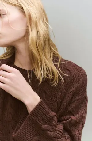 Mango Cable Knit V-neck Sweater