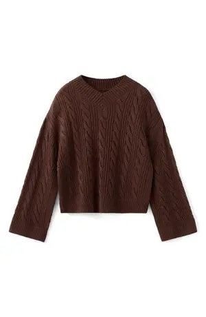 Mango Cable Knit V-neck Sweater