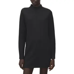 Mango Button Detail Long Sleeve Sweater Dress - Black