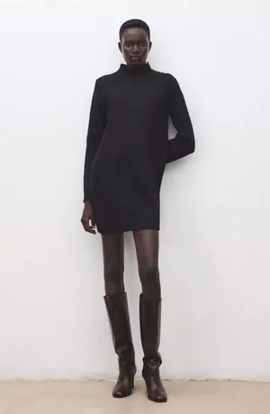 Mango Button Detail Long Sleeve Sweater Dress - Black