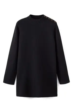 Mango Button Detail Long Sleeve Sweater Dress - Black