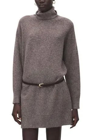 Mango Turtleneck Long Sleeve Dress - Medium Brown