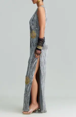 HOLICHIC Embroidered Crushed Velvet Maxi Dress