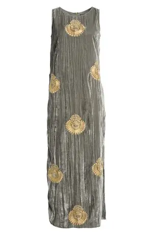 HOLICHIC Embroidered Crushed Velvet Maxi Dress