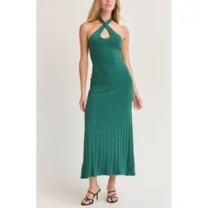 CRESCENT Halter Lurex Knit Midi Dress