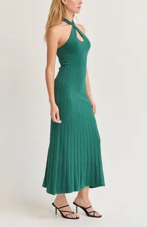 CRESCENT Halter Lurex Knit Midi Dress