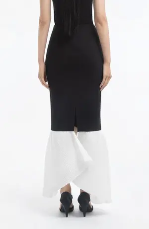 Co Peplum Hem Midi Skirt - Black & White