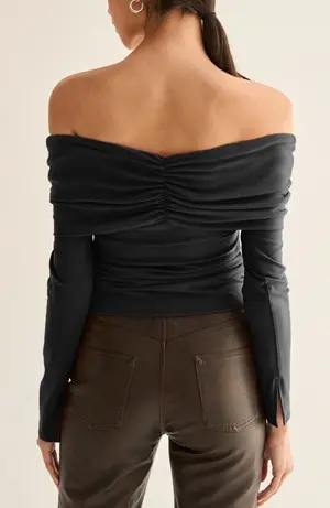 CRESCENT Off-shoulder Knit Top - Black