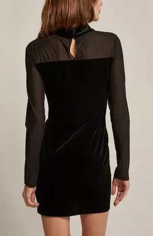 CRESCENT Mixed Media Velvet Mini Dress