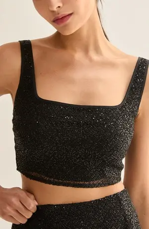 CRESCENT Beaded Crop Top - Black