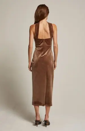CRESCENT Halter Neck Velvet Tube Midi Dress