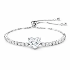 DONATELLO GIAN Crystal Heart Adjustable Bracelet - Silver