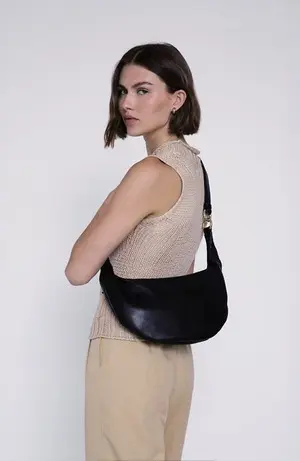 HYER GOODS Small Leather Convertible Ring Bag - Black/silver