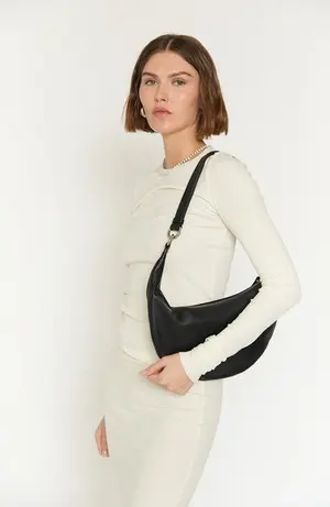 HYER GOODS Small Leather Convertible Ring Bag - Black/silver