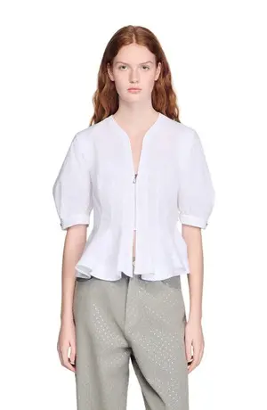 Sandro Zipped Peplum Shirt - White