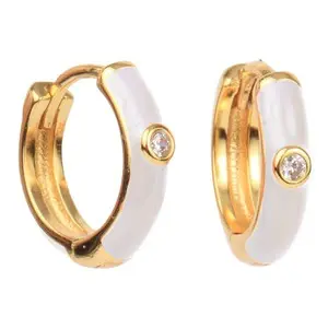 COLOR SHOUT Mini Enamel Huggie Hoops With Zircon Stones White