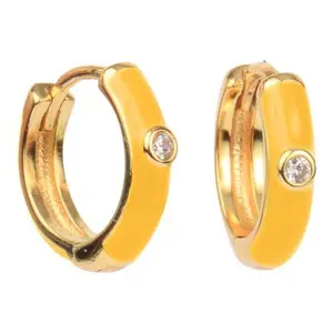 COLOR SHOUT Mini Enamel Huggie Hoops With Zircon Stones Yellow