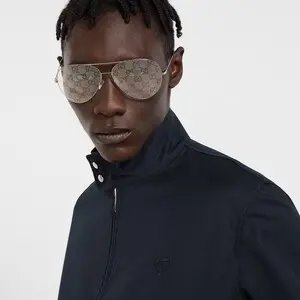 Gucci Cotton Twill Zip Jacket With Web - Blue