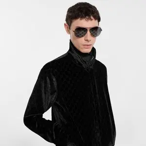 Gucci Gg Stretch Velvet Devoré Zipped Jacket - Black