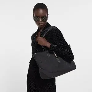 Gucci Jackie Medium Tote Bag Gg Canvas - Black
