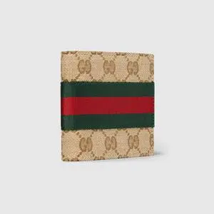 Gucci Bi-fold Wallet With Web Gg Canvas - Beige